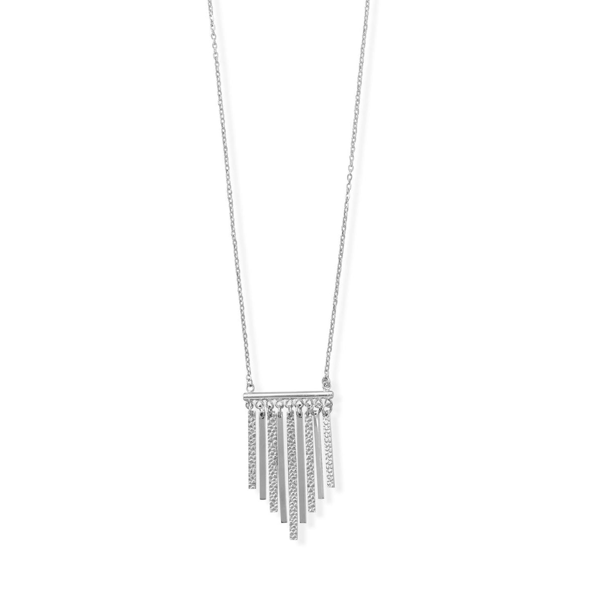 A Daring Drop! 16"+2 Rhodium Plated Polished and Textured Bar Necklace ...